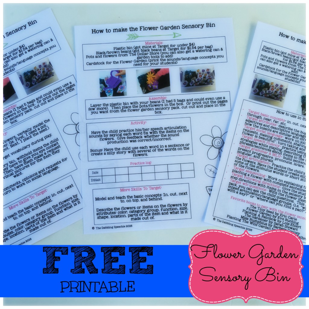 spring speech therapy activities flower bin - thedabblingspeechie
