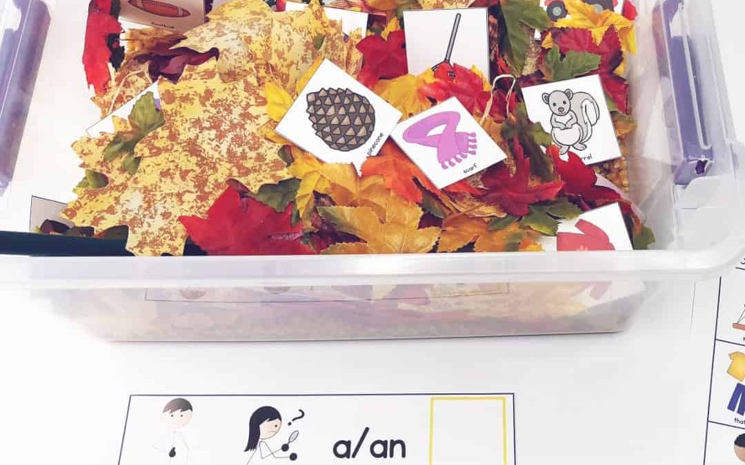 Fall sensory bins for kids to use in speech therapy - thedabblingspeechie