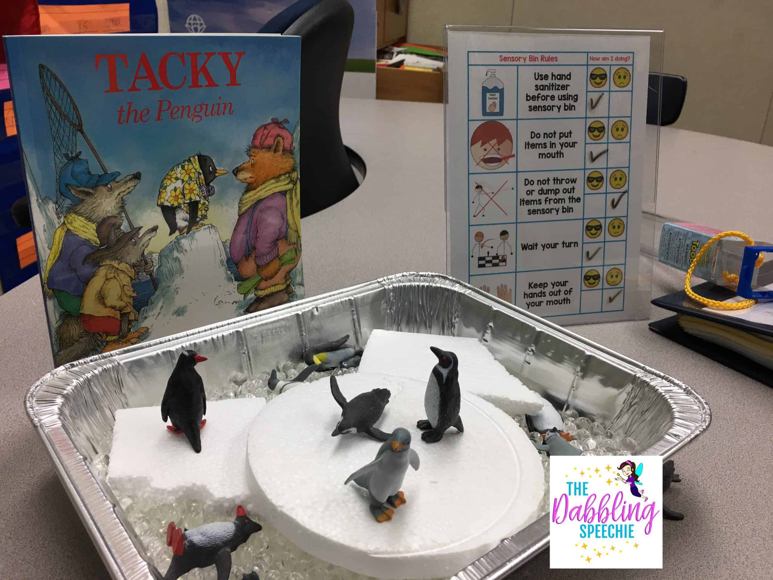 penguin toobs sensory bin - thedabblingspeechie