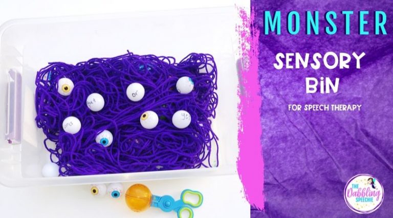 Monster Sensory Bin for Speech Therapy - thedabblingspeechie