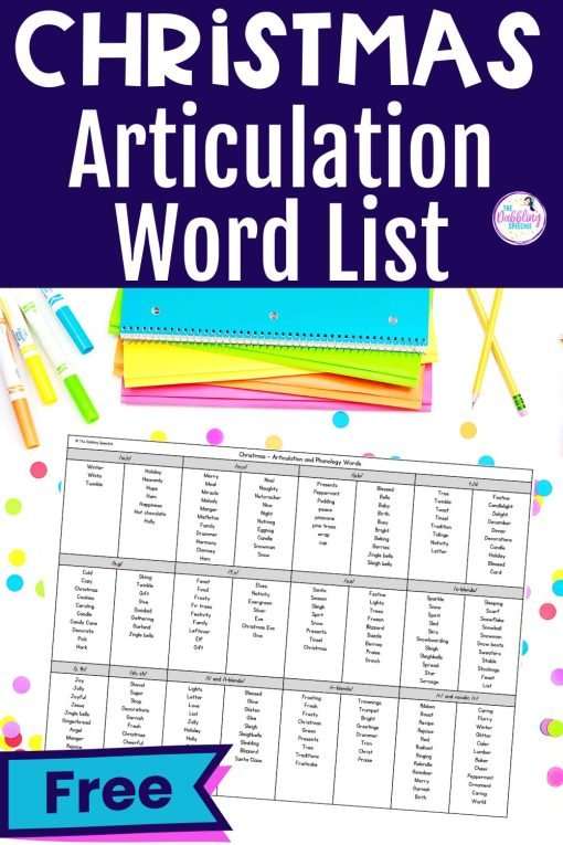 Free Christmas Articulation Word List for Speech Therapy: Activities ...