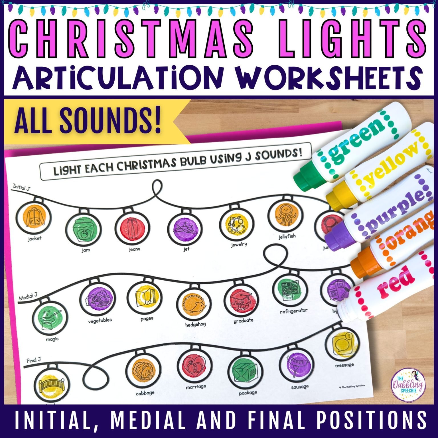 Christmas Articulation Activities Worksheets Christmas Lights Speech ...
