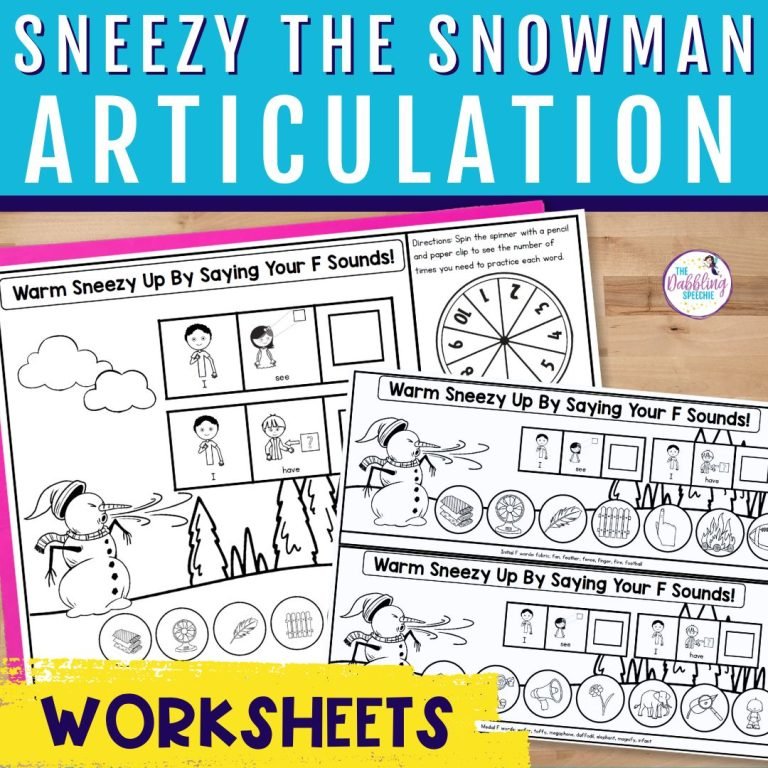 Sneezy the Snowman Speech Therapy Articulation Worksheets Words ...